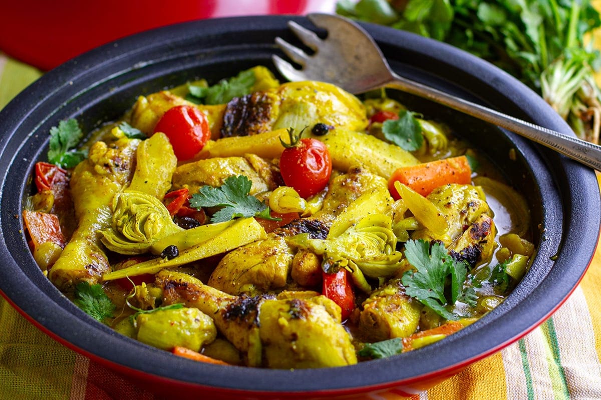 Moroccan Chicken Tagine With Artichokes, Carrots & Parsnips