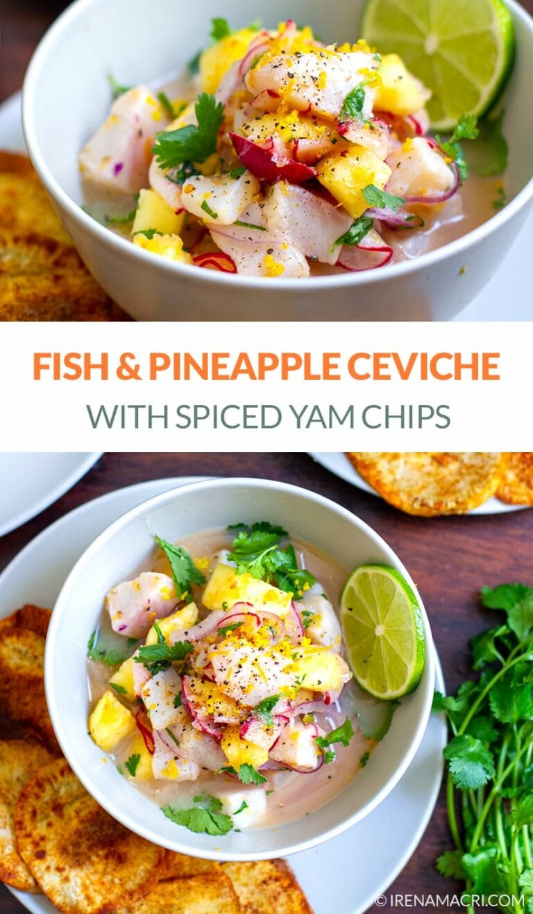 Fish Ceviche With Pineapple & Yam Chips - Irena Macri