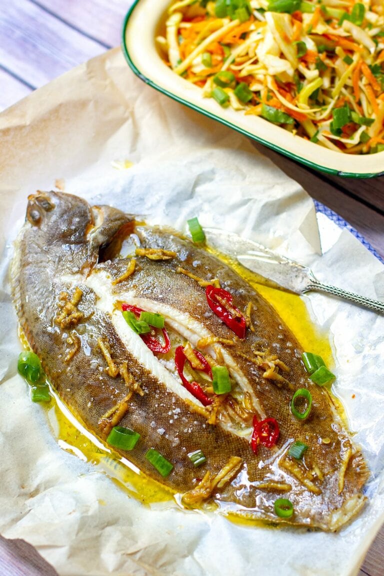 Baked Whole Lemon Sole With Ginger & Chilli Sauce