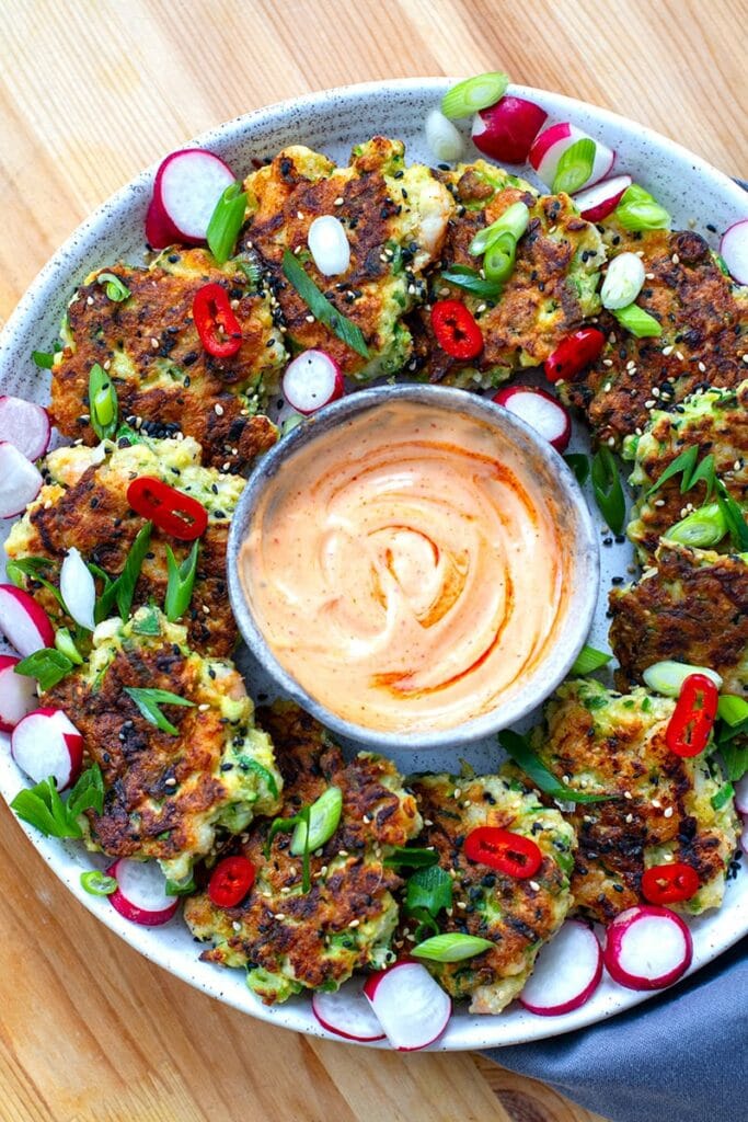 Prawn Fritters With Spicy Sriracha Mayo (Gluten-Free, Paleo)