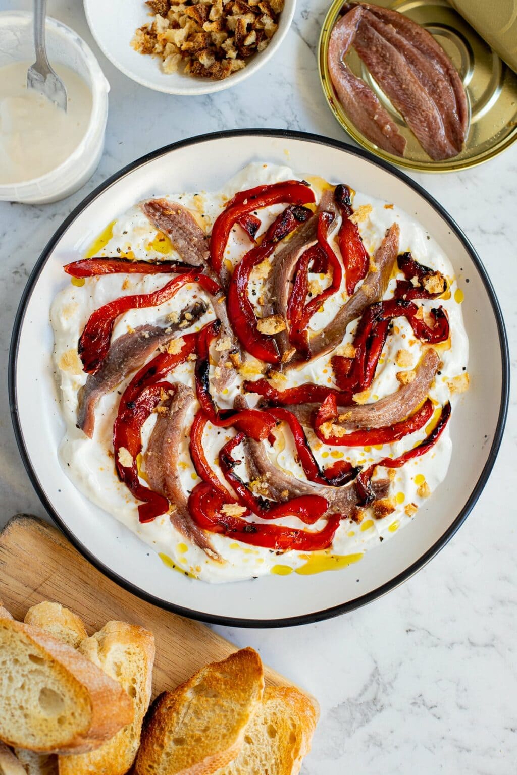 Stracciatella With Anchovies & Balsamic Peppers