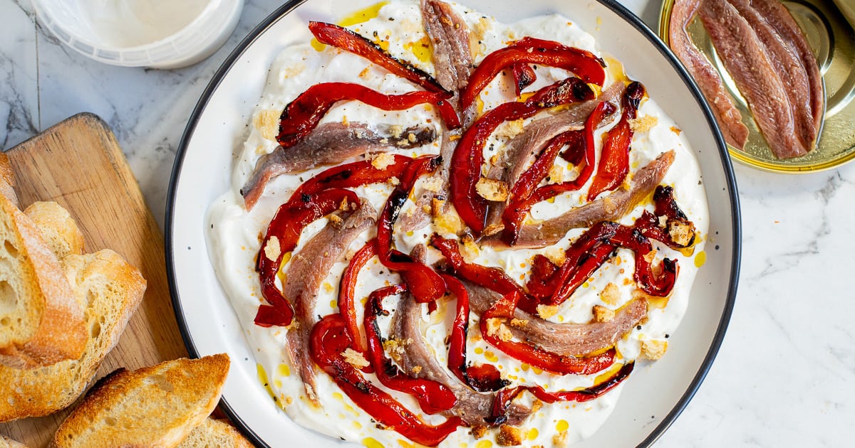 Stracciatella With Anchovies & Balsamic Peppers