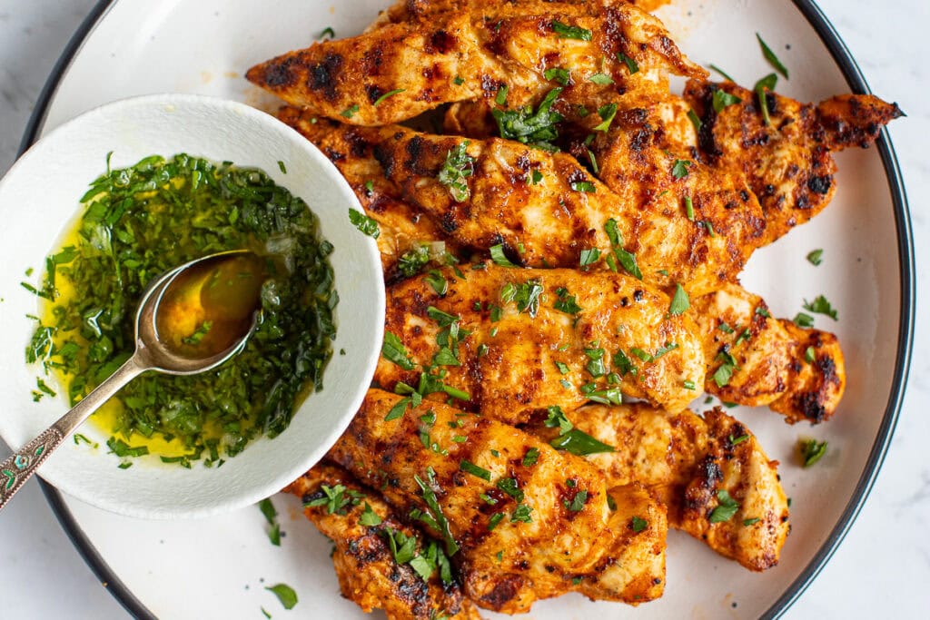 Grilled Chicken Tenders With Herb & Garlic Sauce
