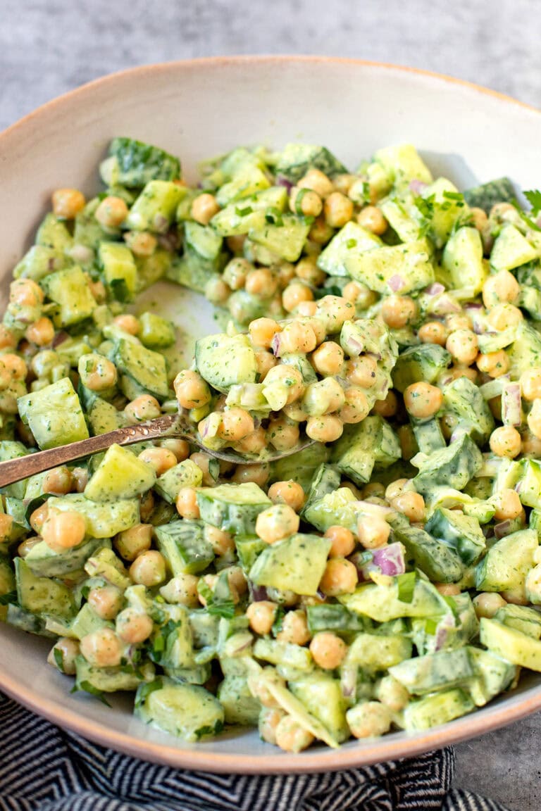 Chickpea Cucumber Salad With Green Goddess Dressing