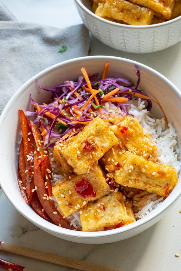 Crispy Baked Tofu With Honey Garlic Chili Glaze