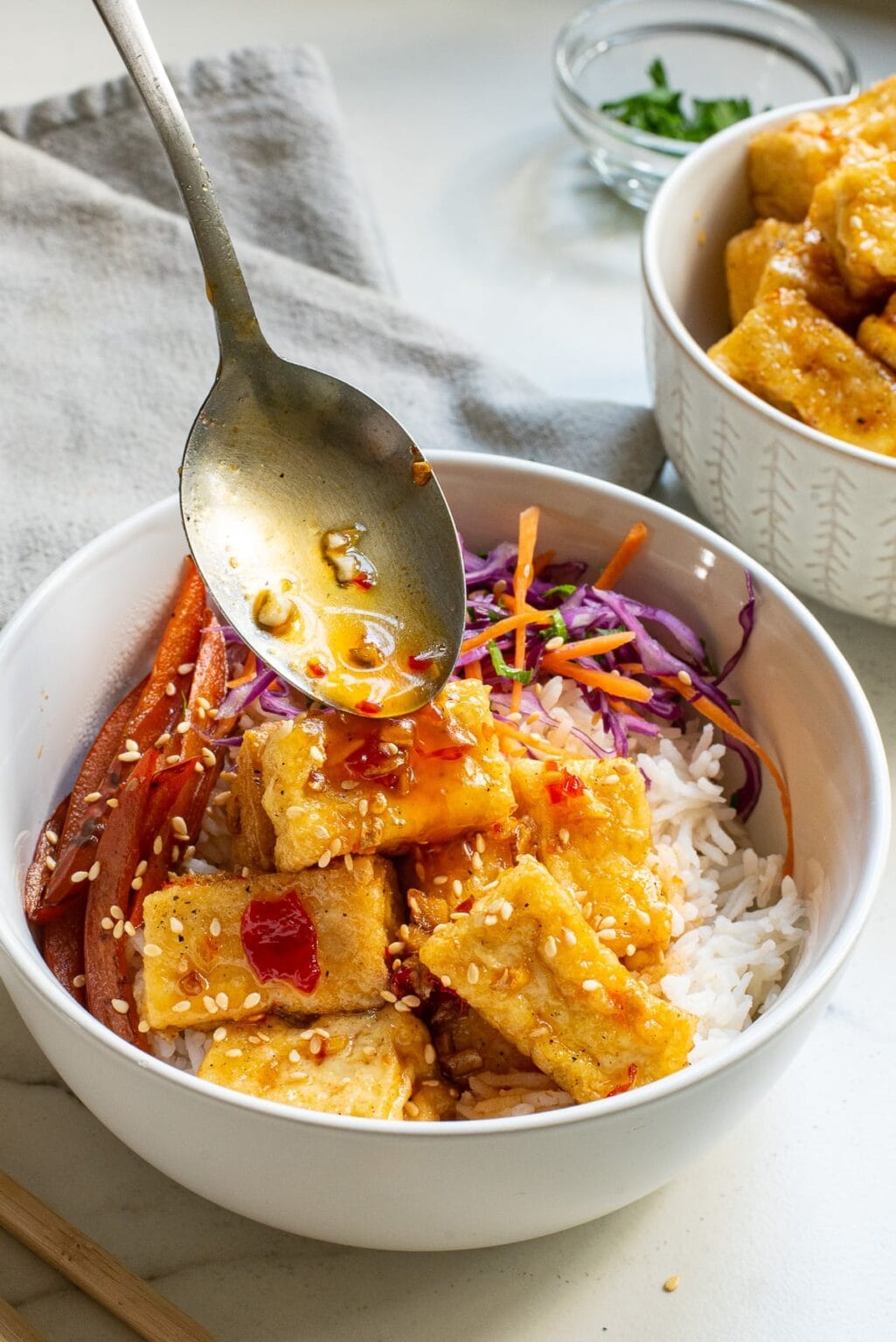 Crispy Baked Tofu With Honey Garlic Chili Glaze