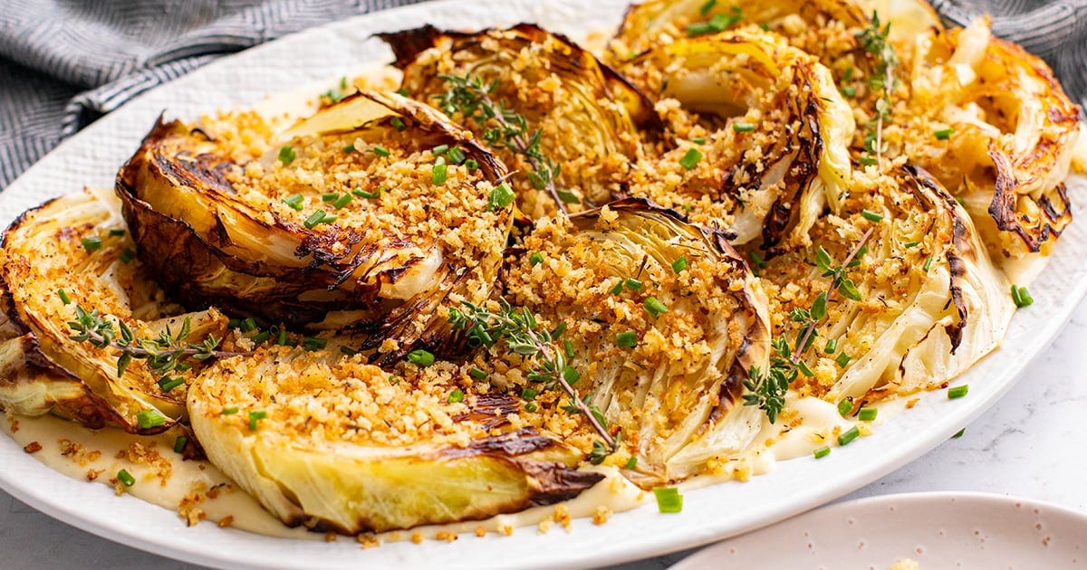 Roasted Cabbage With Parmesan Sauce & Pangrattato