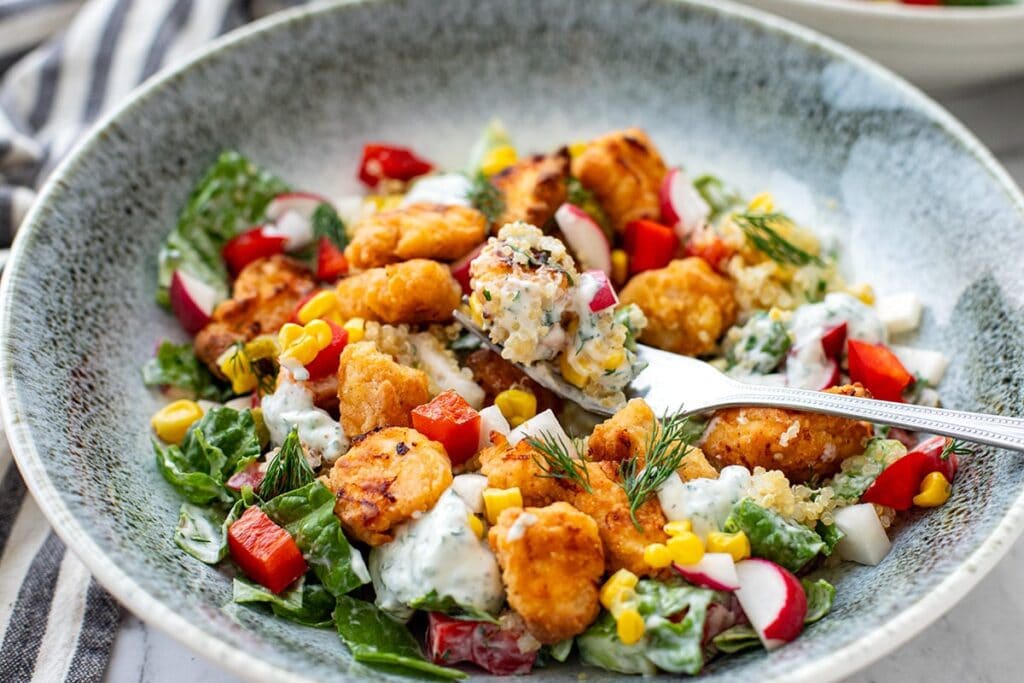 Popcorn Chicken Bowls With Yogurt Ranch