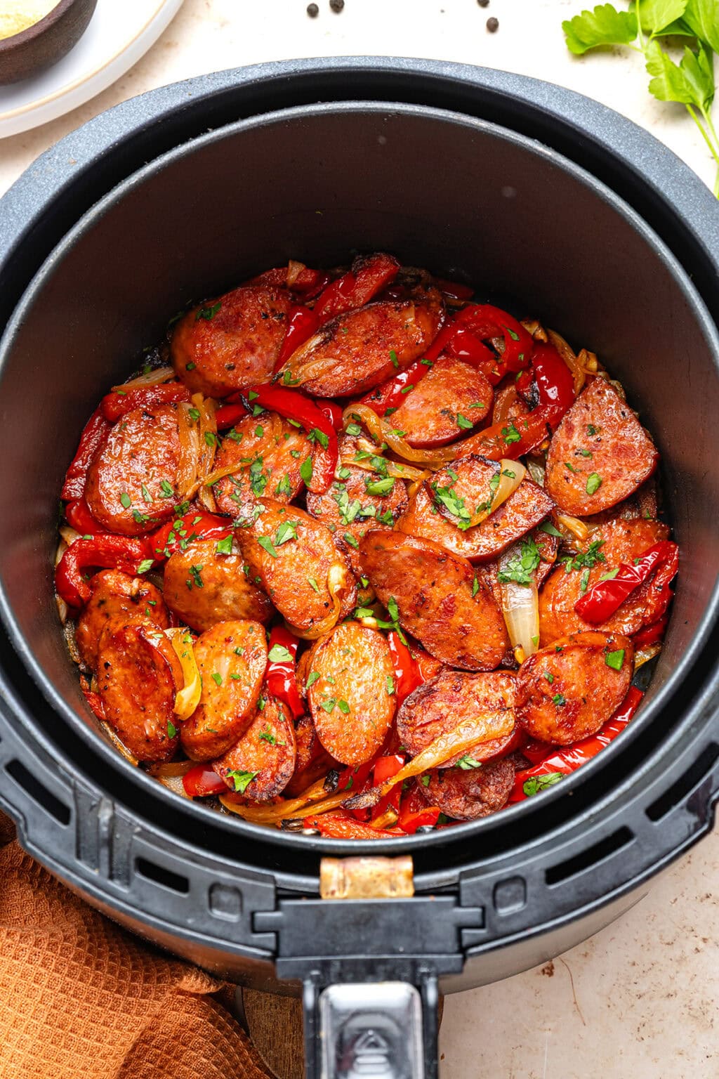 Air Fryer Kielbasa With Onions & Peppers