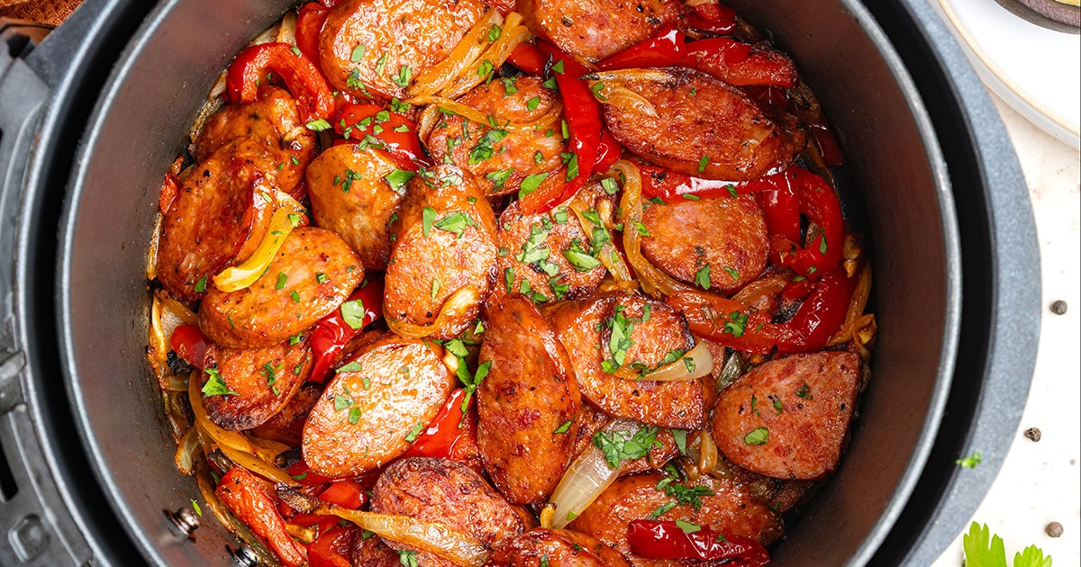 Air Fryer Kielbasa With Onions & Peppers