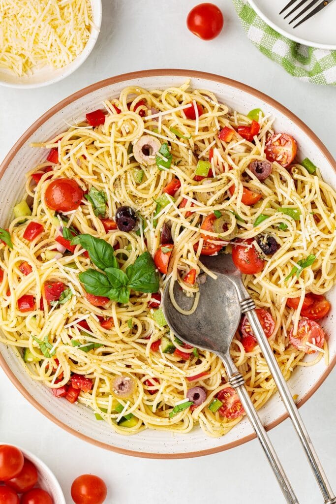 Cold Spaghetti Pasta Salad with Homemade Italian Dressing