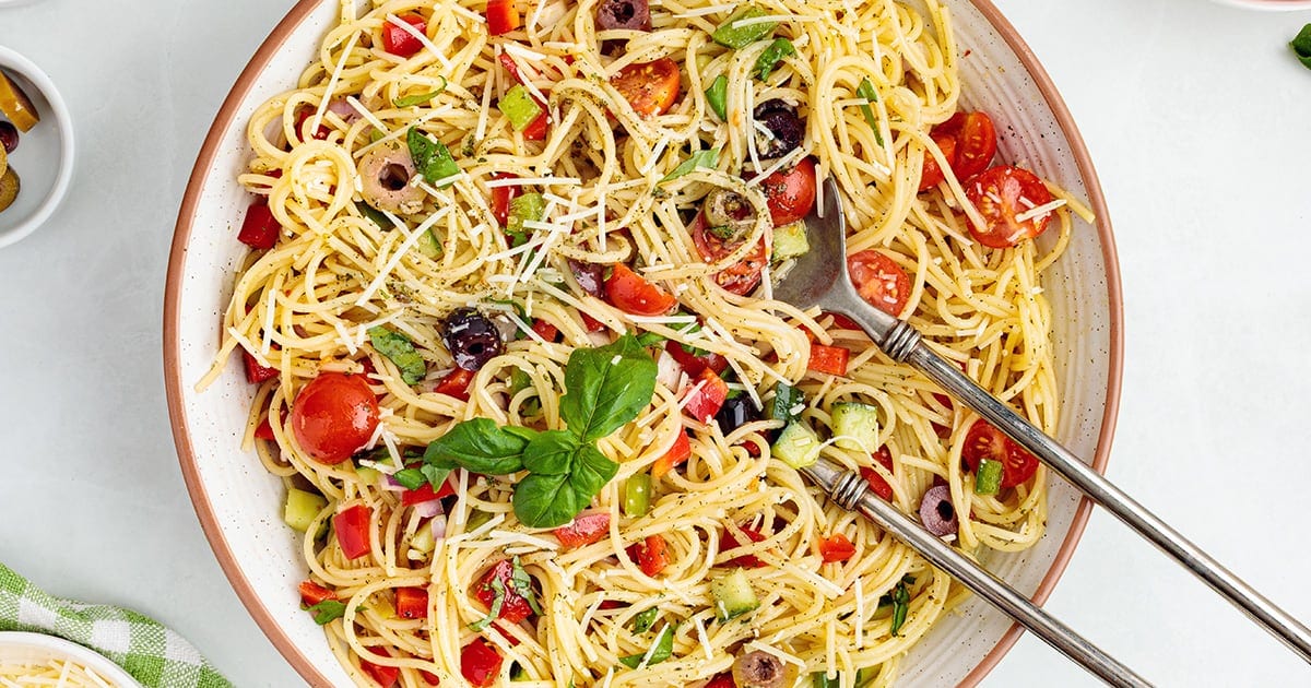 Cold Spaghetti Pasta Salad with Homemade Italian Dressing